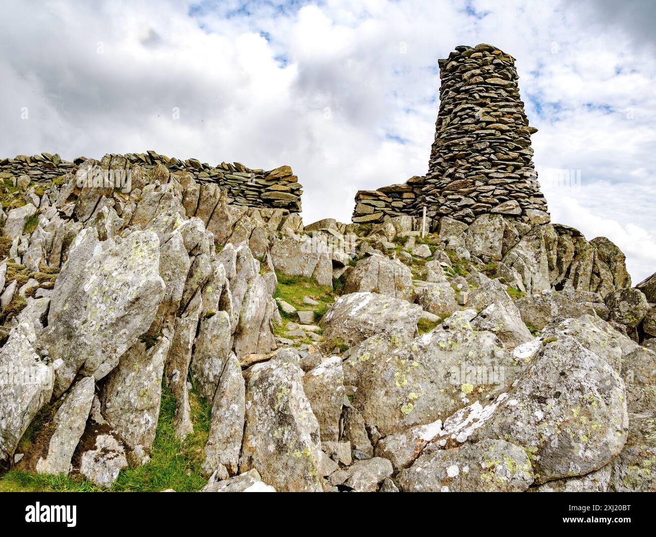 Drystone beacon on Thornthwaite Crag near High Street Roman road in the ...