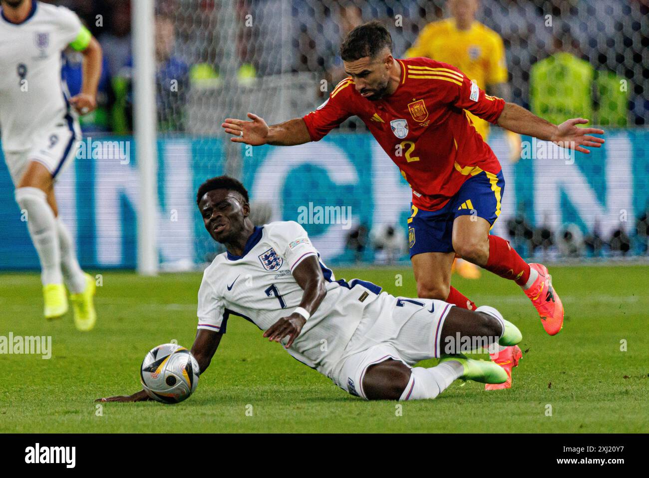 Bukayo Saka, Dani Carvajal seen during UEFA Euro 2024 final game ... Bukayo Saka, Dani Carvajal seen during UEFA Euro 2024 final game ...
