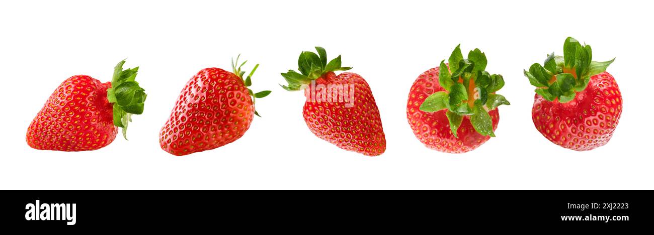 Strawberry isolated. Set of flying strawberry fresh berries on white ...