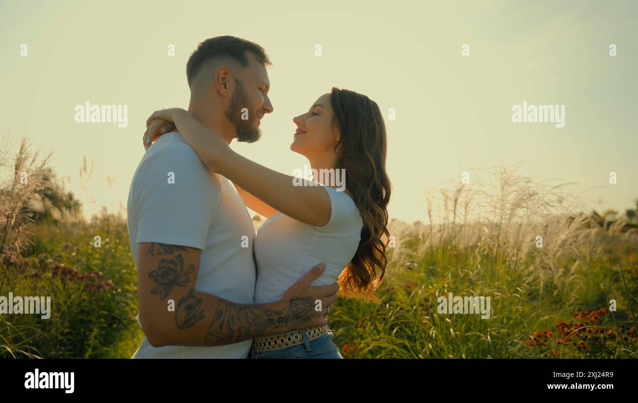 Happy romantic loving Caucasian couple man woman tender family wife ...