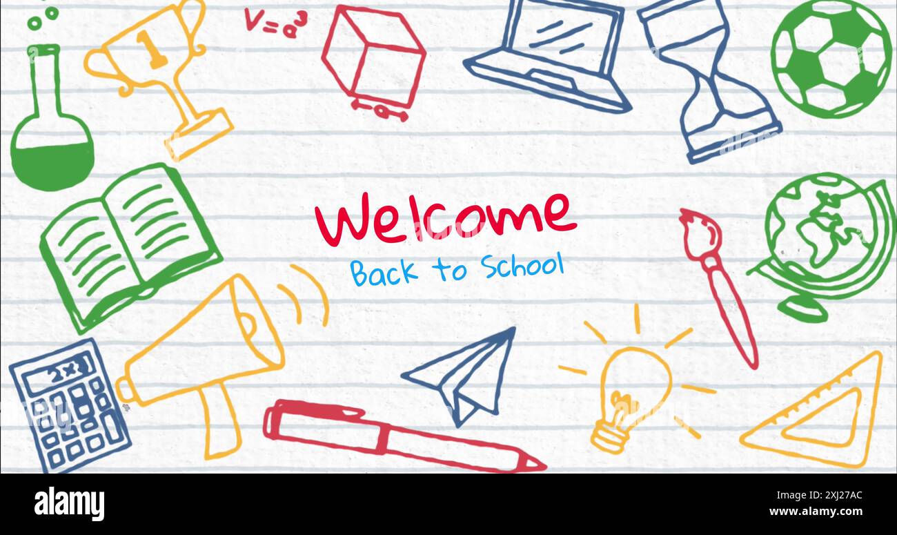 Image of words Welcome Back to School with multiple school items moving ...