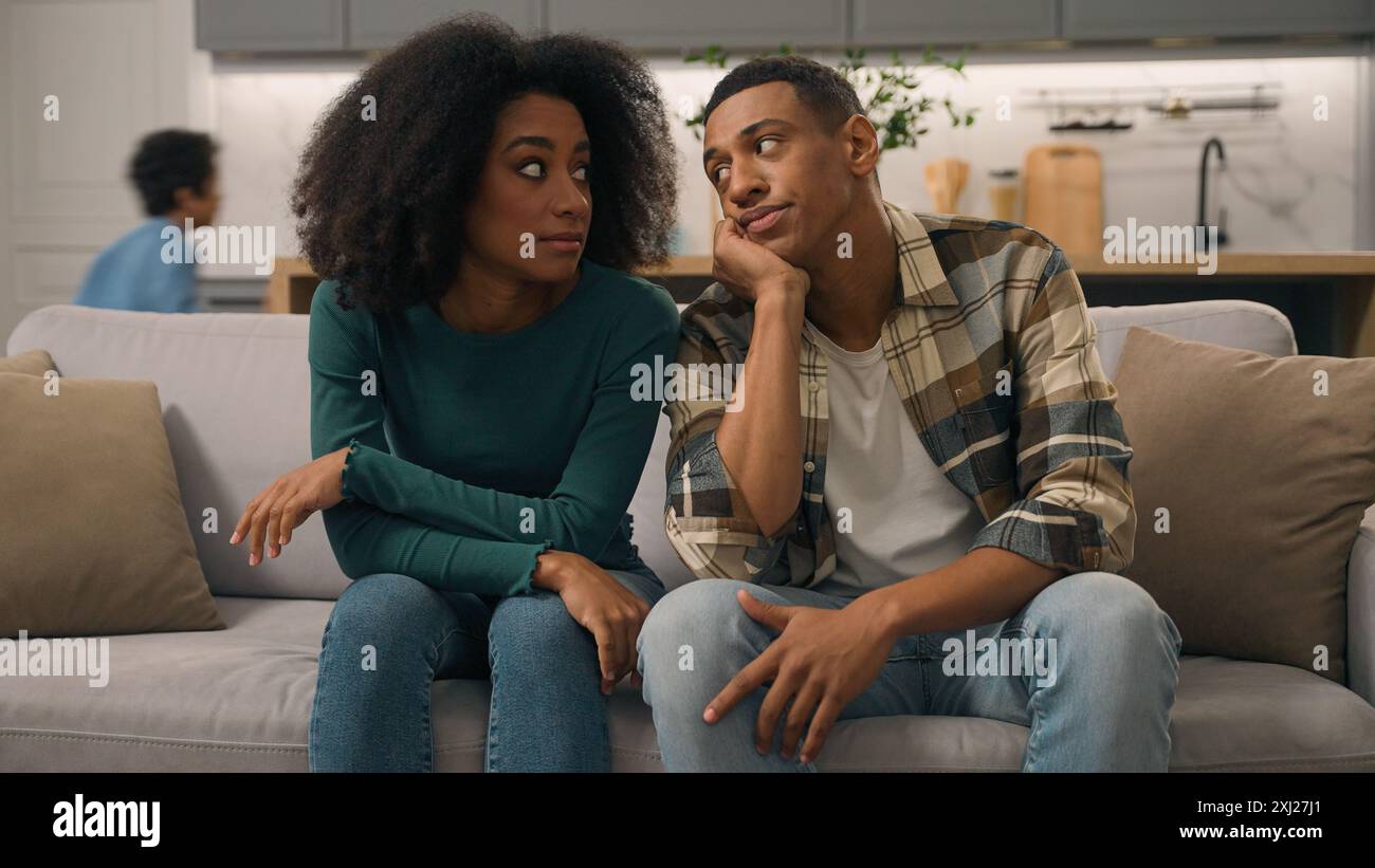 African American ethnic family sad parents father suffering headache ...