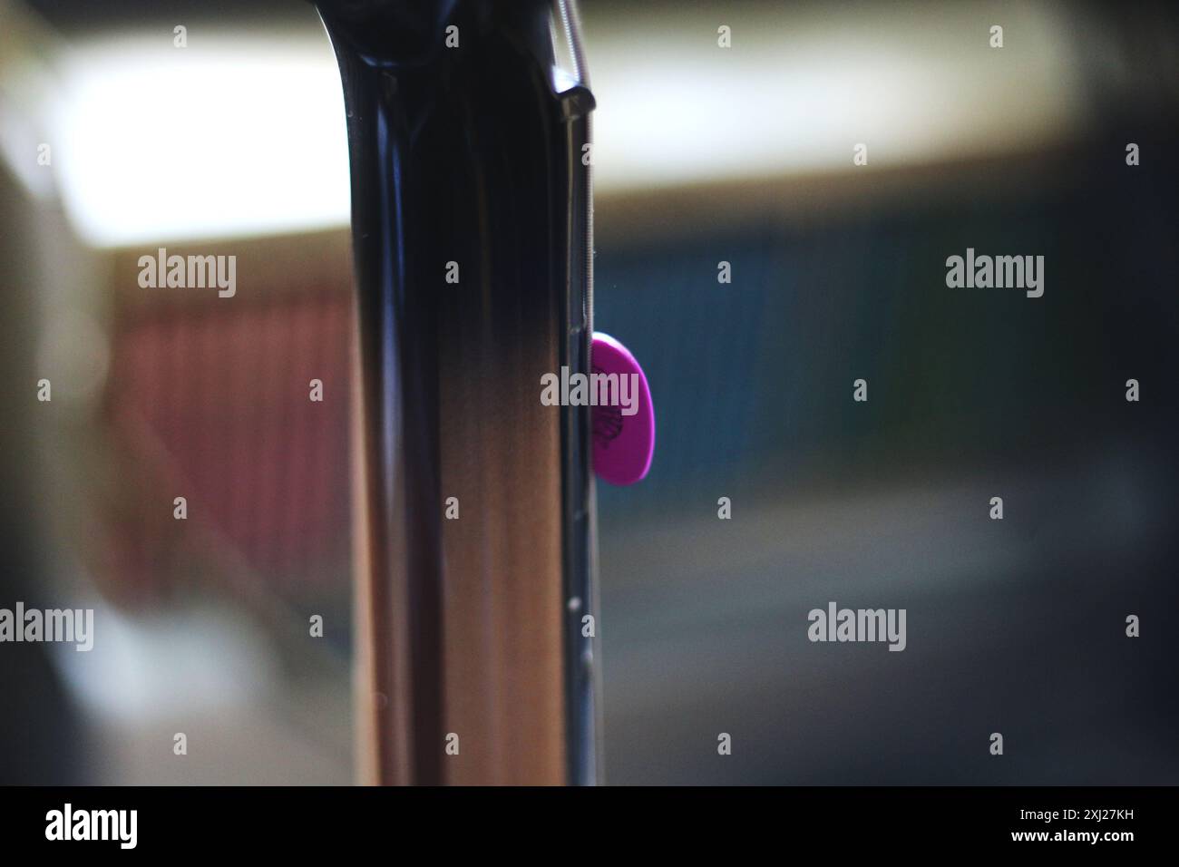 A close-up shot capturing the intricate detail of a pick resting on the ...