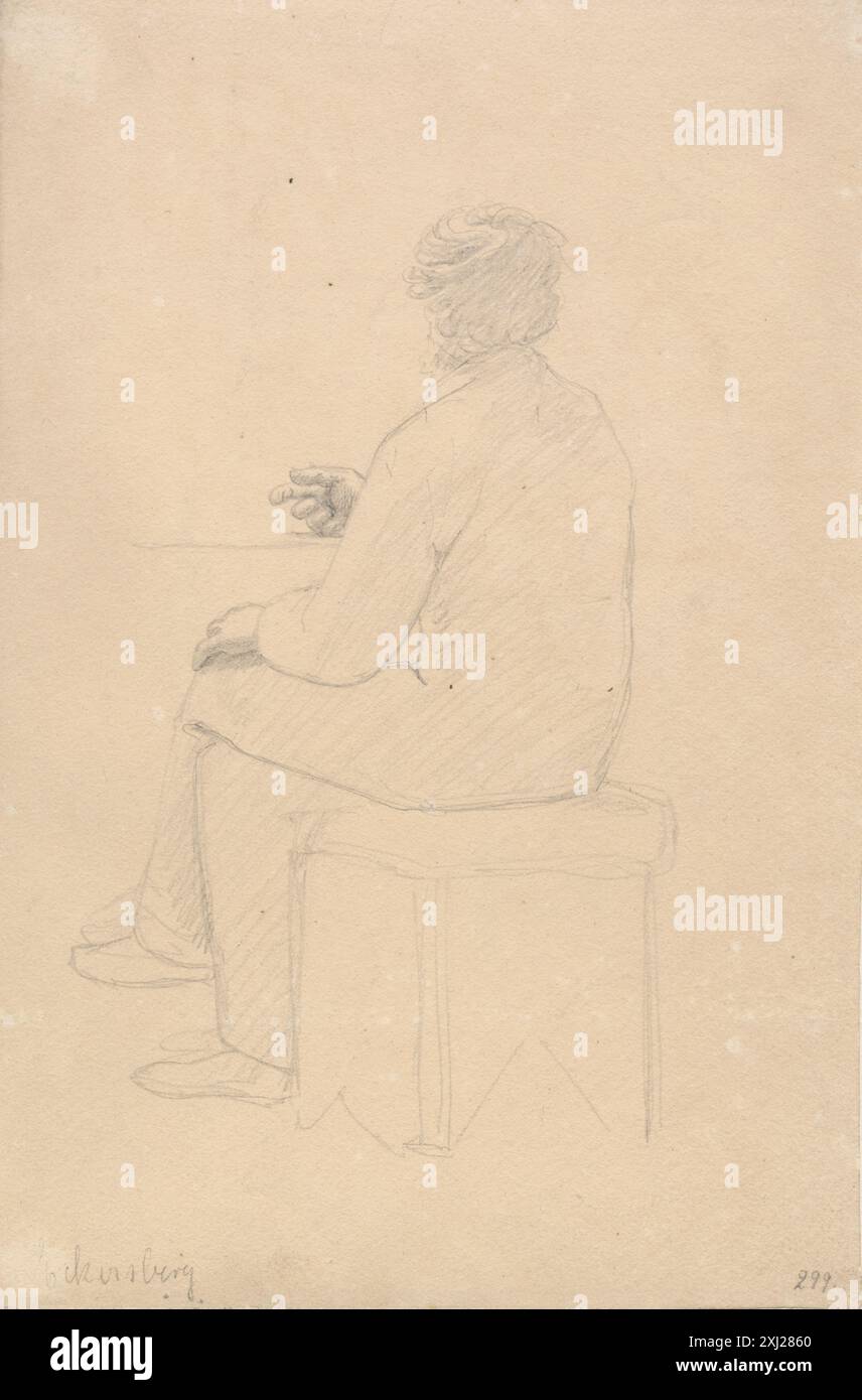 Drawing by C.W. Eckersberg showing a seated figure with back facing ...
