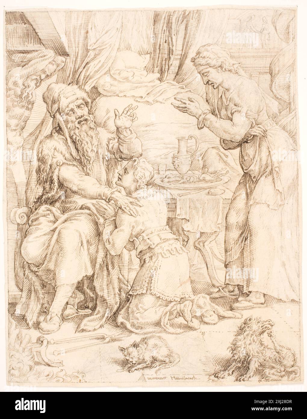 Drawing by Maarten van Heemskerck depicting the biblical scene of Isaac ...