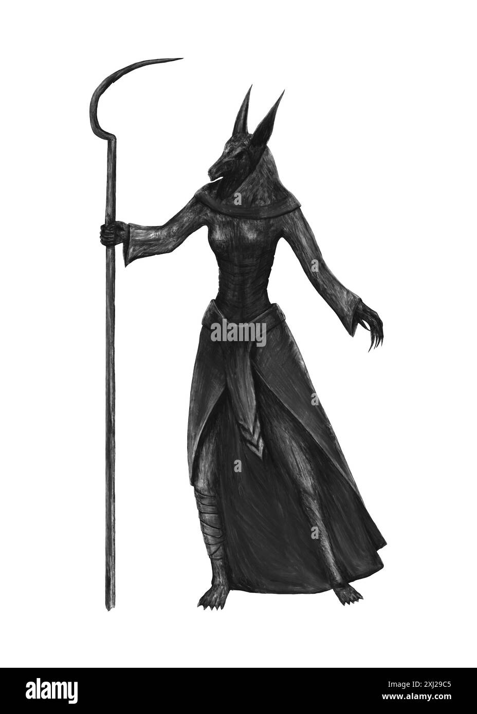Servant of Anubis, game character concept, black and white sketch, dark ...