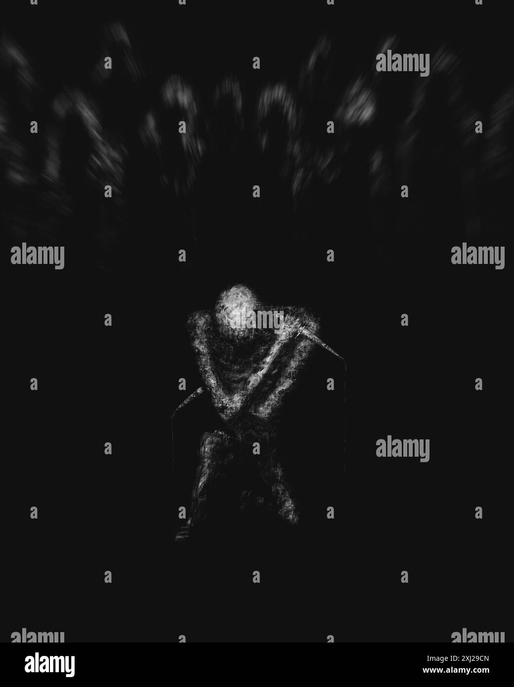 One warrior surrounded by enemies, Dark epic illustration, skeleton in ...