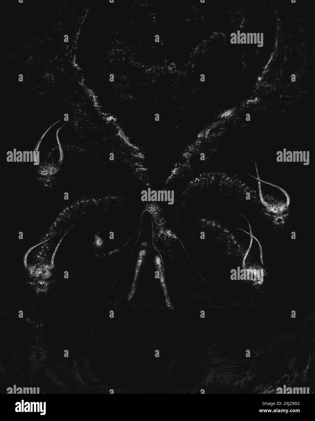 Girl with four demons, character with wings, Dark horror illustration ...