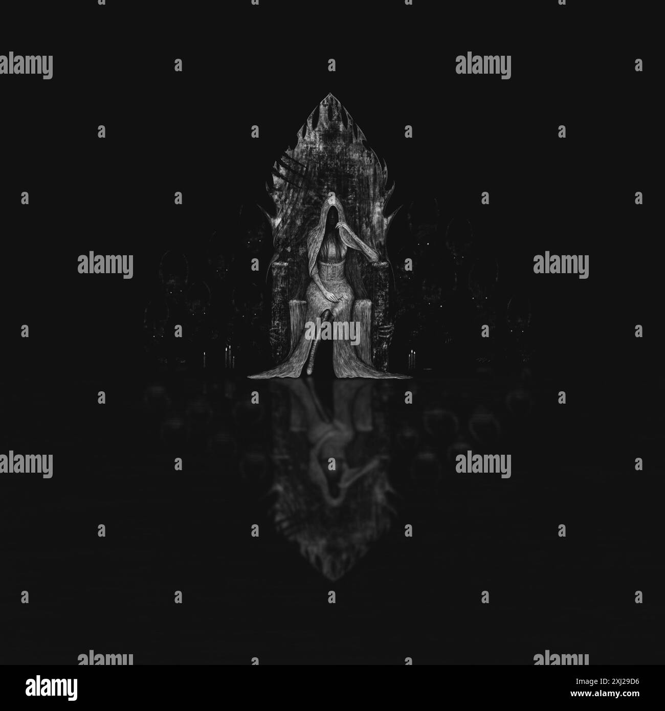 Demon Queen, carpet drawing, dark horror illustration, girl with flower ...