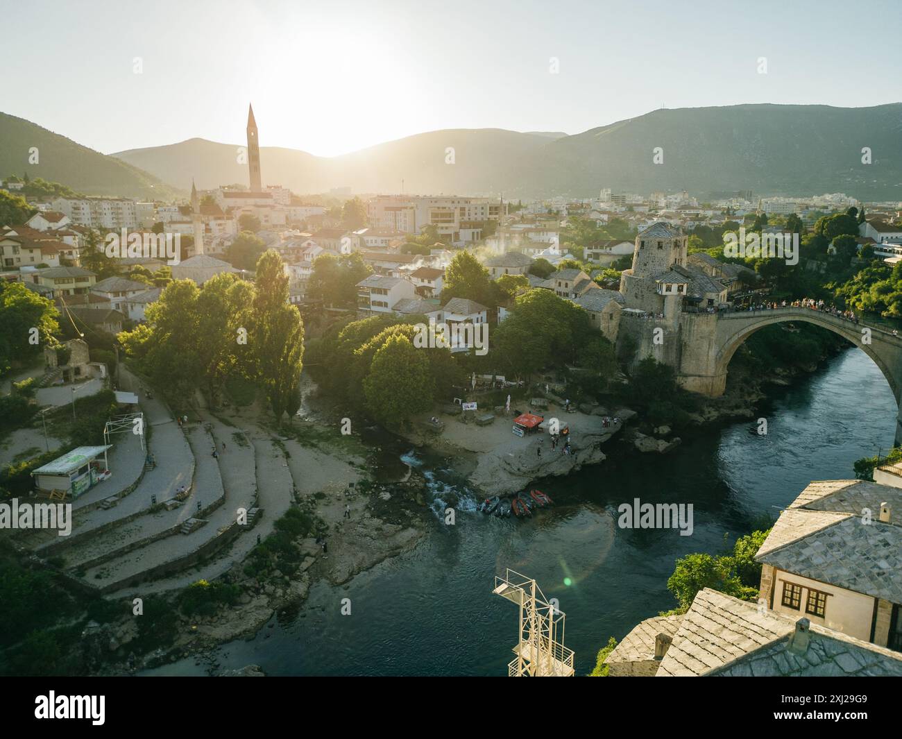 aerial view of the historic town of Mostar with famous Old Bridge ...
