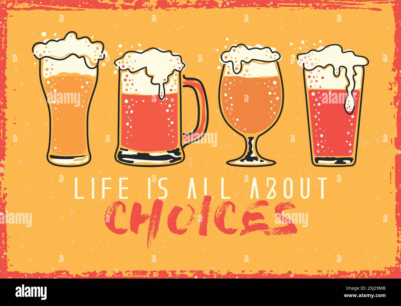 Vector illustration of glasses, tulips and beer mugs with different ...