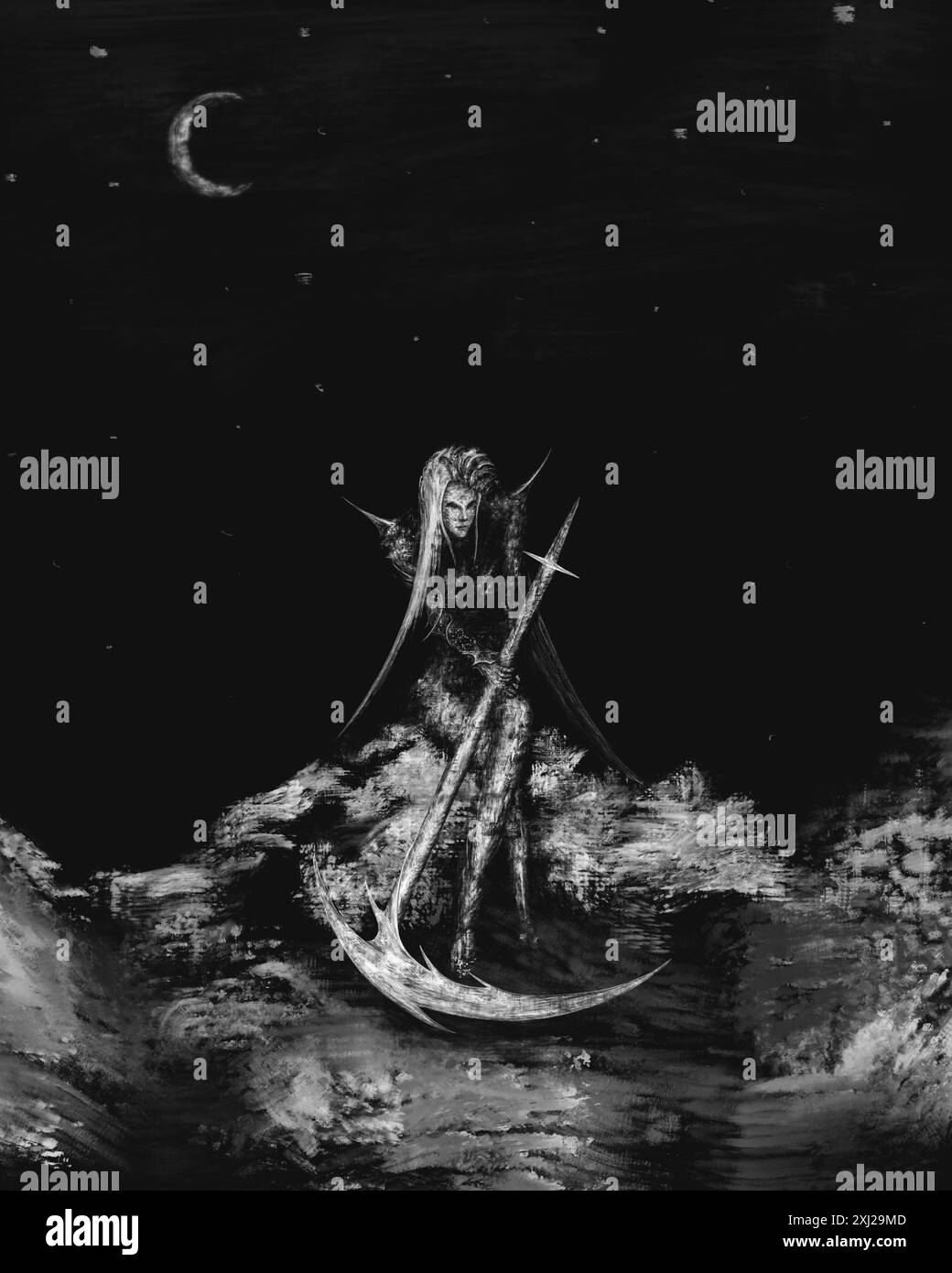 Girl with scythe weapon, dark illustration, horror gothic art, book ...