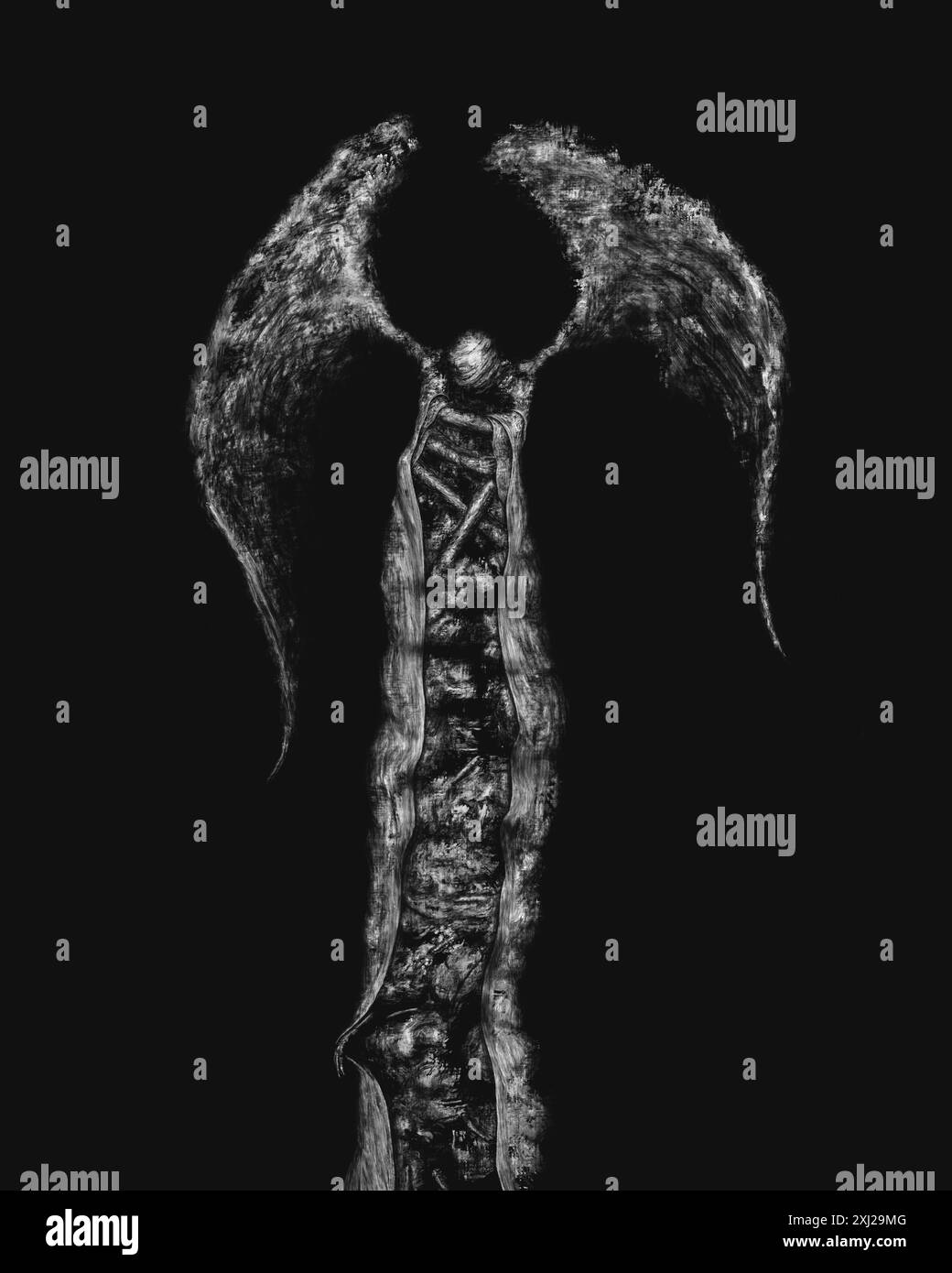 Angel with a bad story, dark gloomy illustration, Character with wings ...