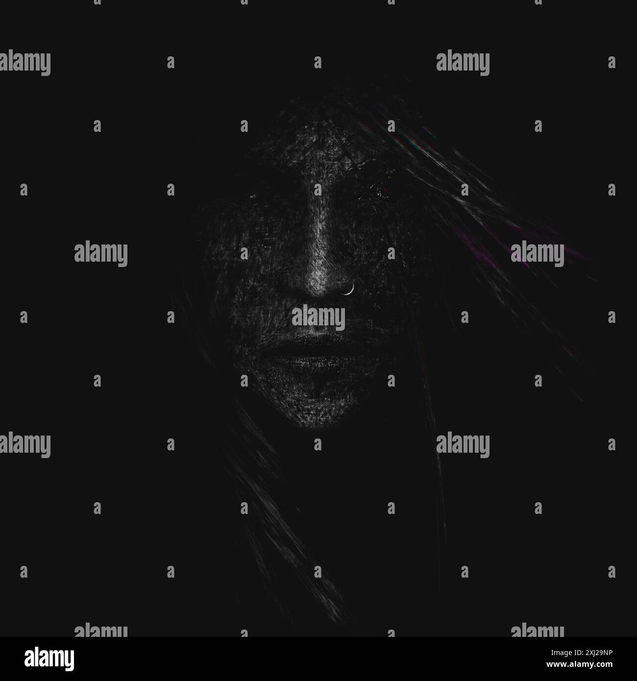 portrait, gothic woman, horror character illustration, piercing Stock ...