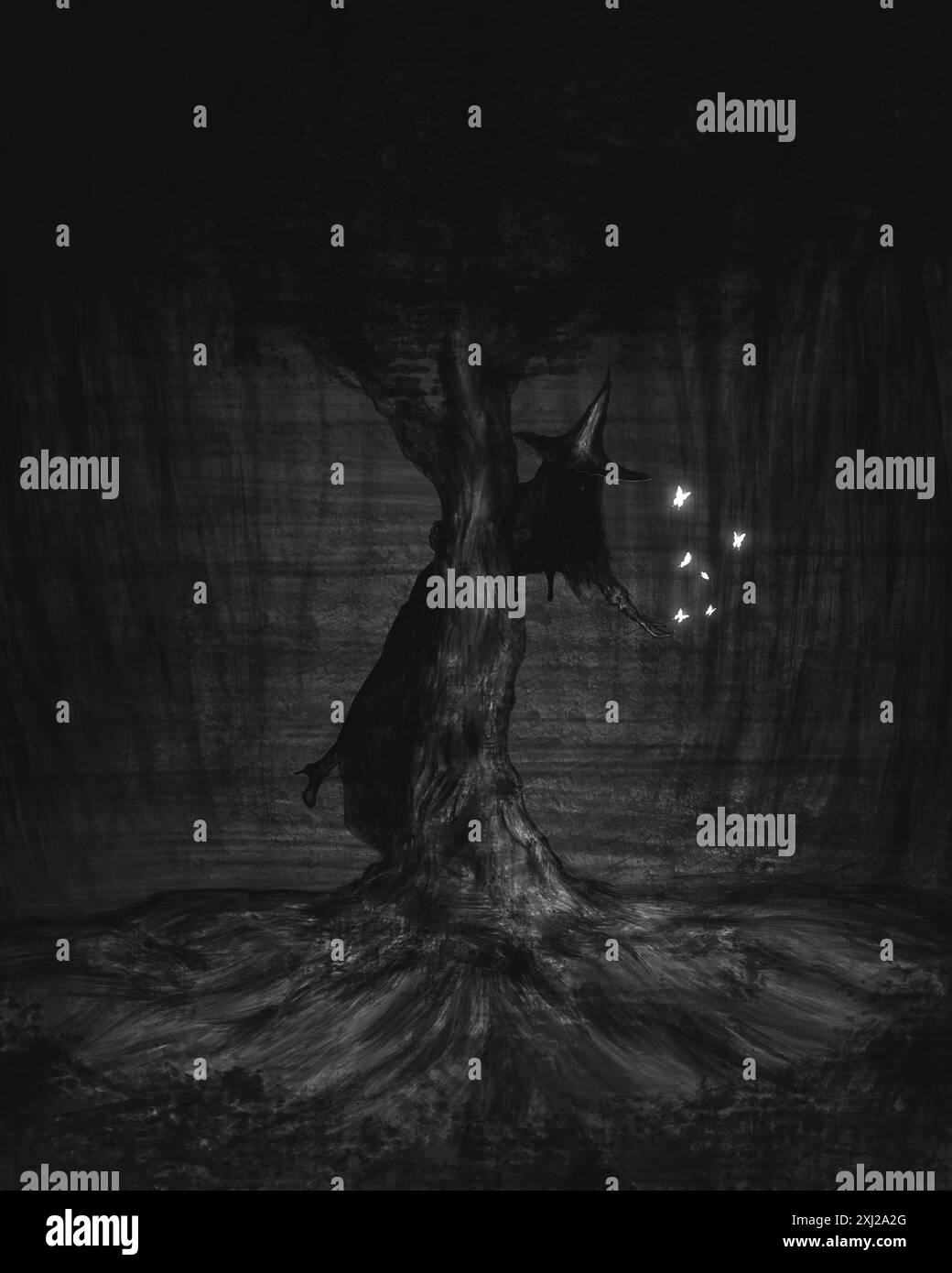 Witch with butterflies, dark fantasy illustration, dark horror ...