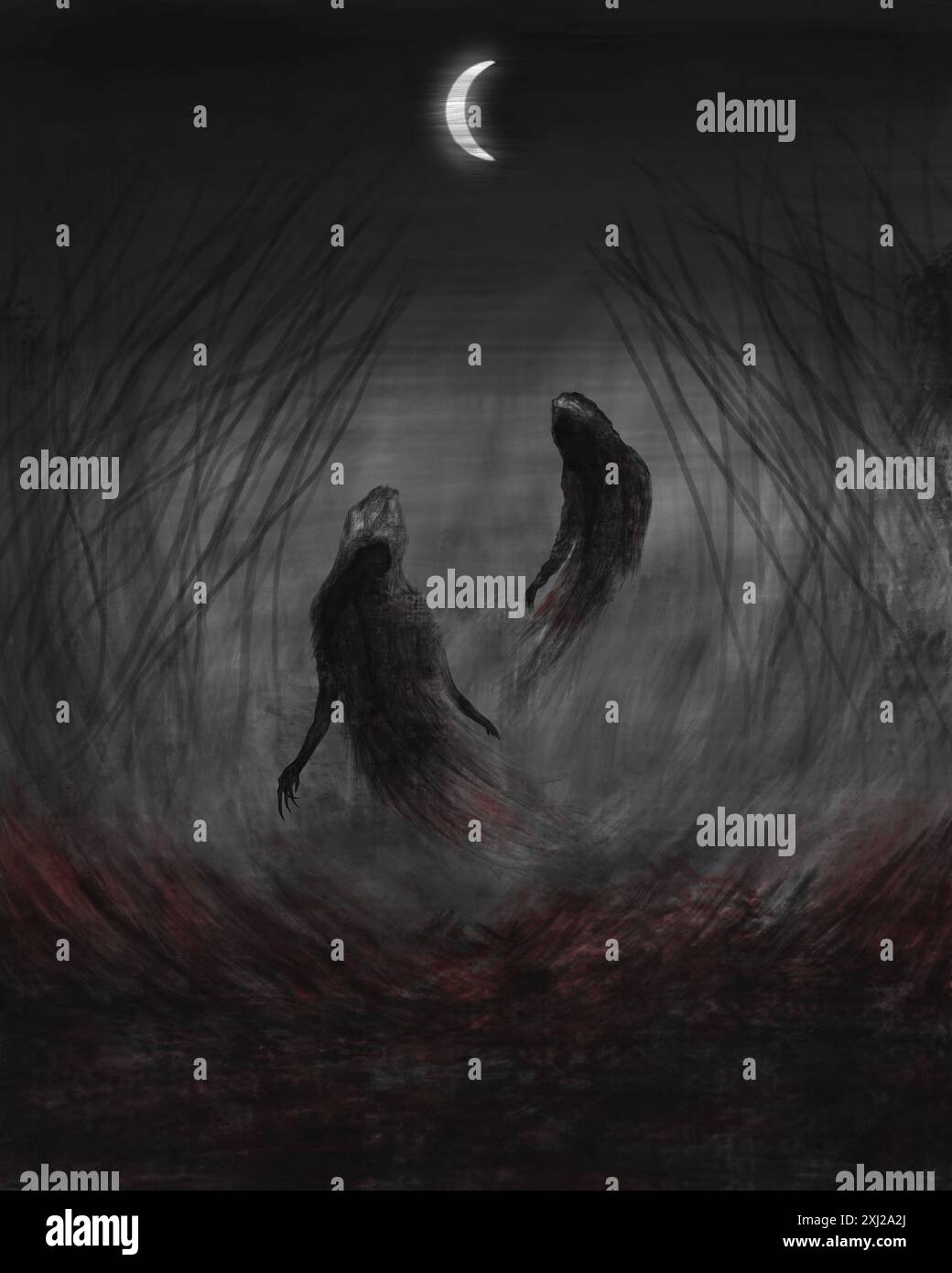 Dark spirits under the moon dark sketch, dark horror illustrations ...