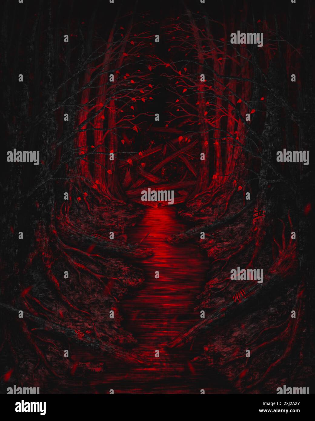 Black metal forest, foggy dark spooky forest, dark horror atmosphere ...