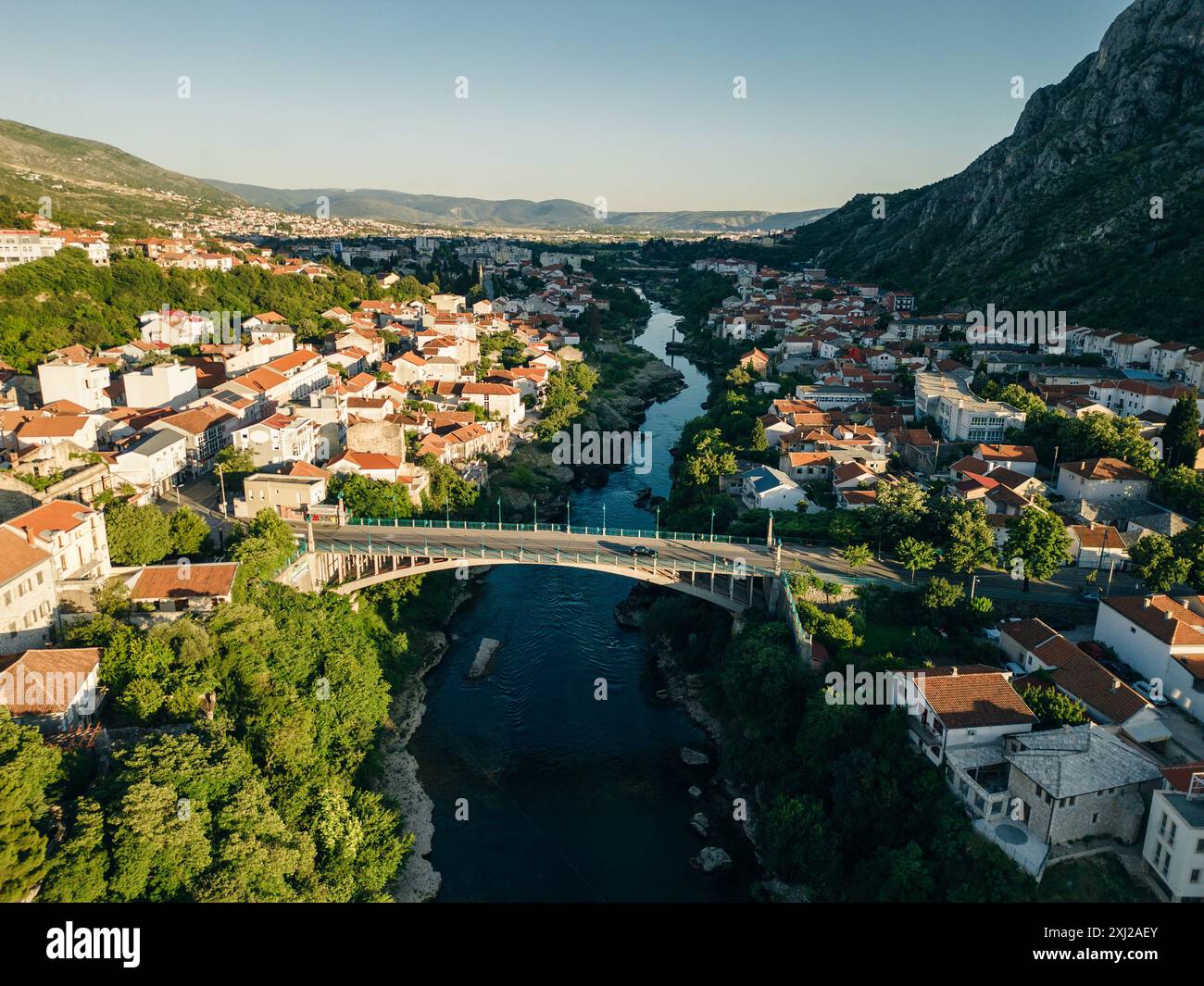 aerial view of the historic town of Mostar with famous Old Bridge ...