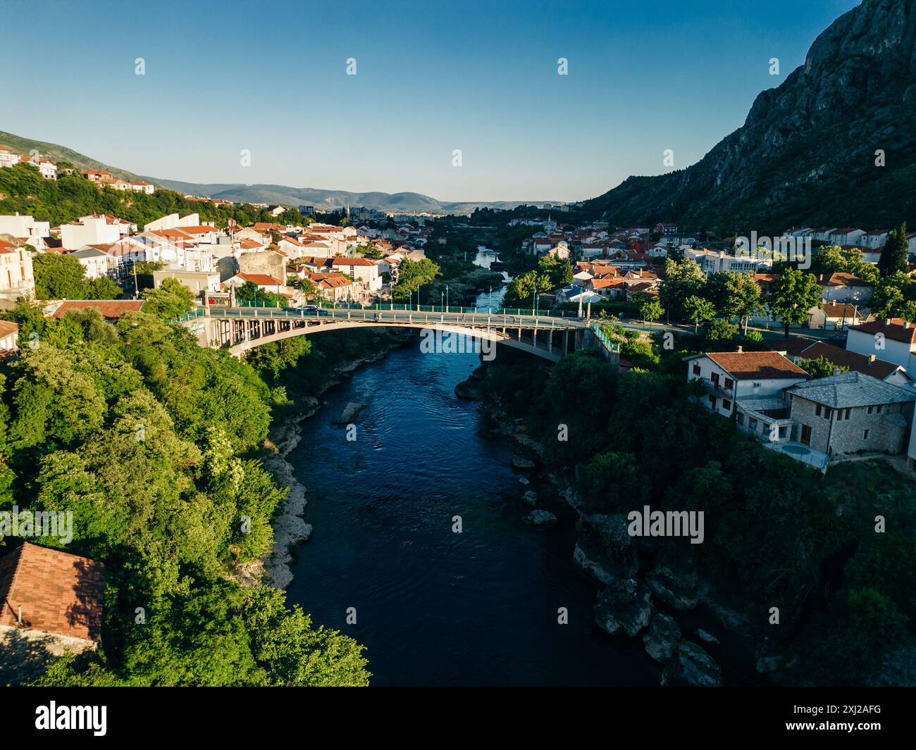 aerial view of the historic town of Mostar with famous Old Bridge ...
