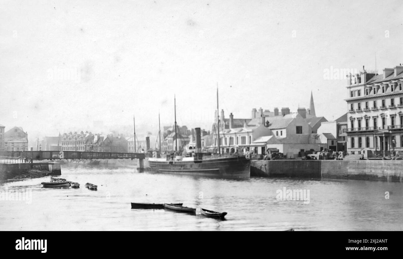 The Customs House and docks, Douglas, Isle of Man, with a steamer in ...