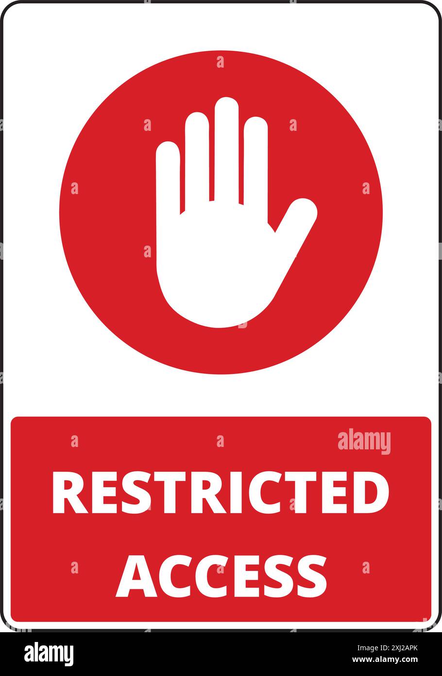Restricted access with a white hand in a red circle banner on a white ...