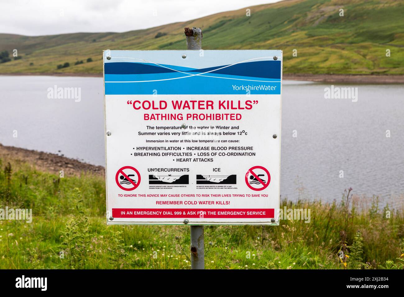 A warning No Bathing sign at Scar House Reservoir, North Yorkshire ...