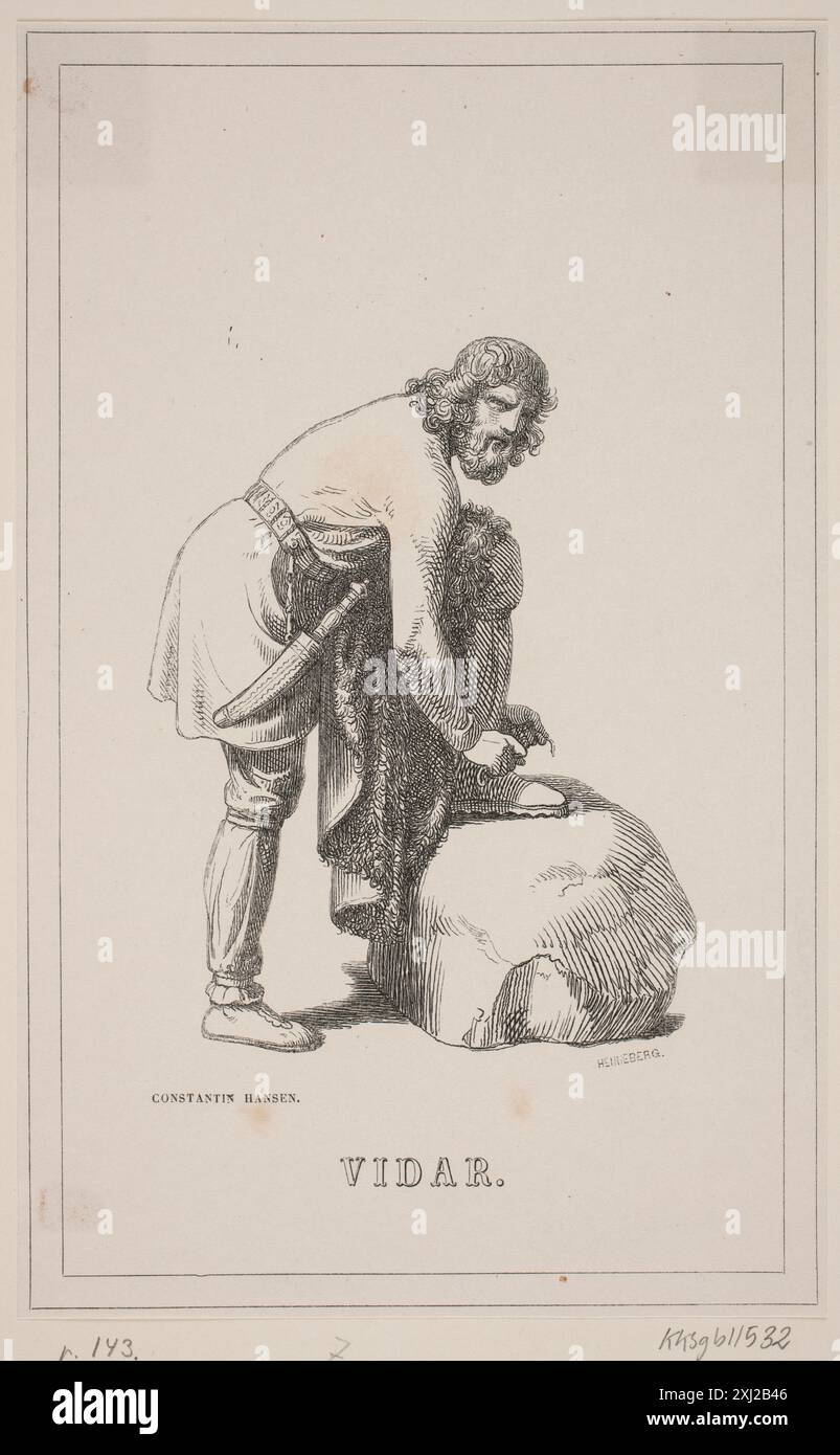 A woodcut by H.C. Henneberg and Constantin Hansen depicting Vidar, the ...