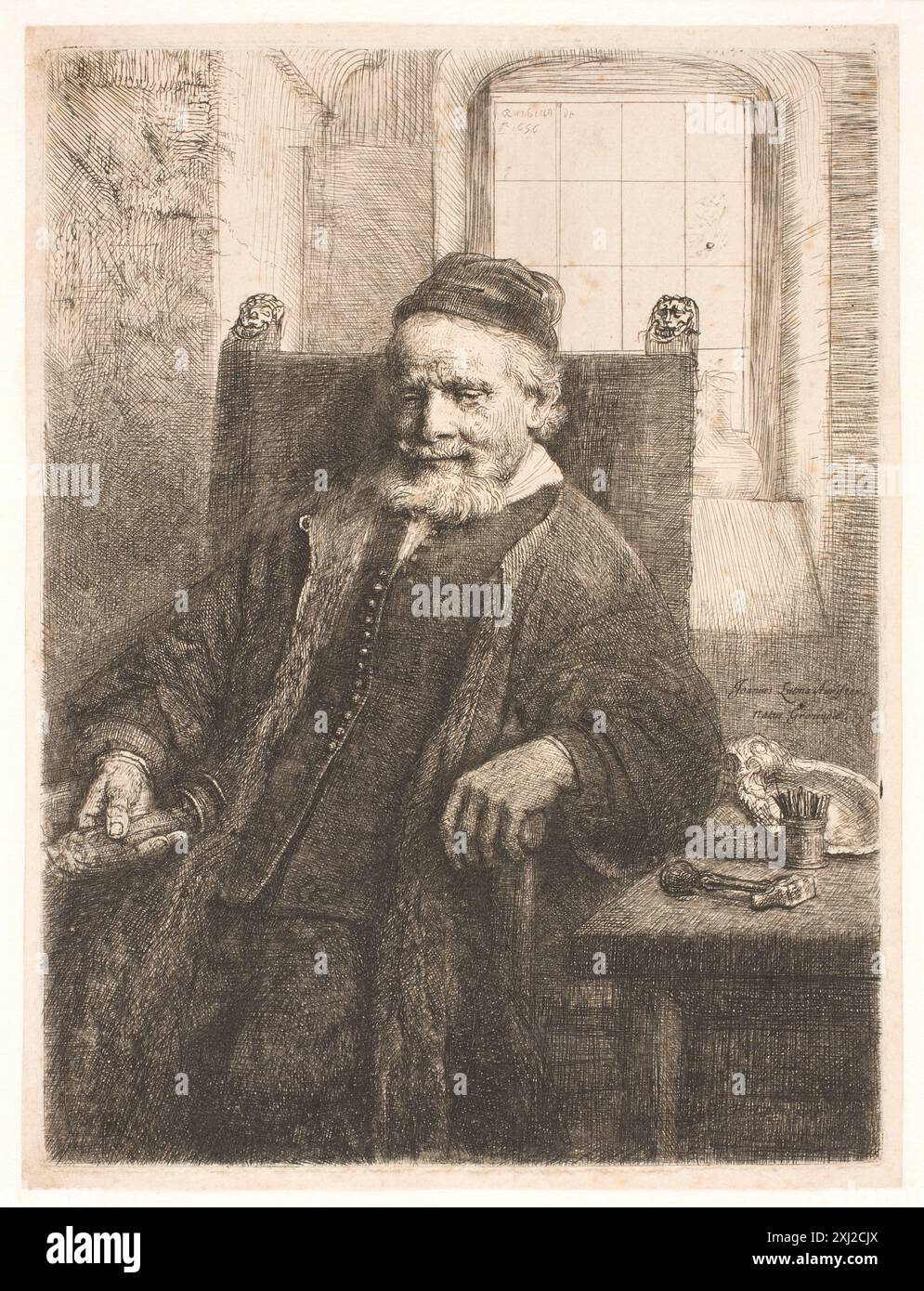 Engraving by Rembrandt van Rijn portraying Jan Lutma the Elder ...