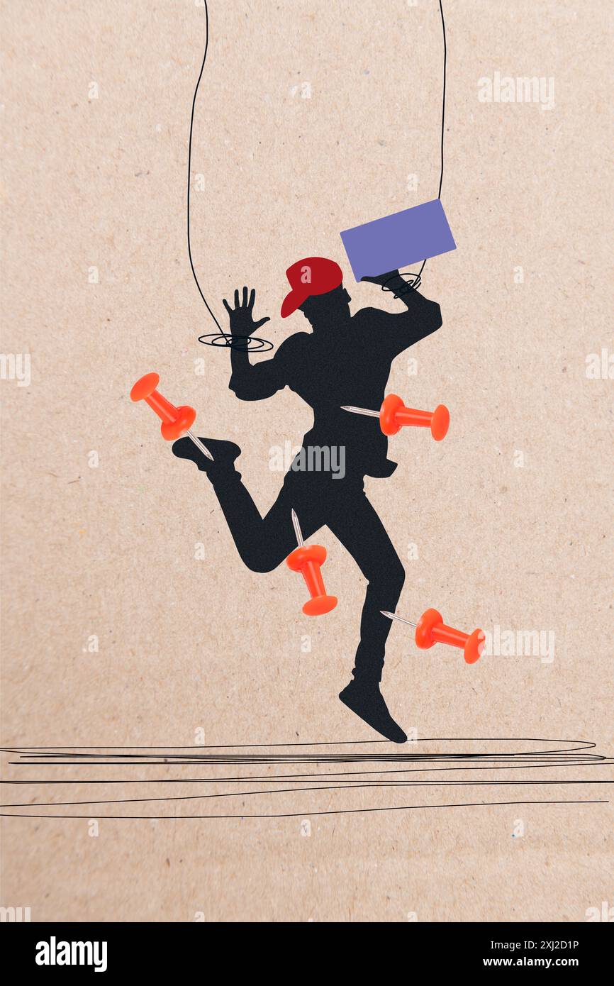 Collage image of silhouette person pinned body assassination concept ...