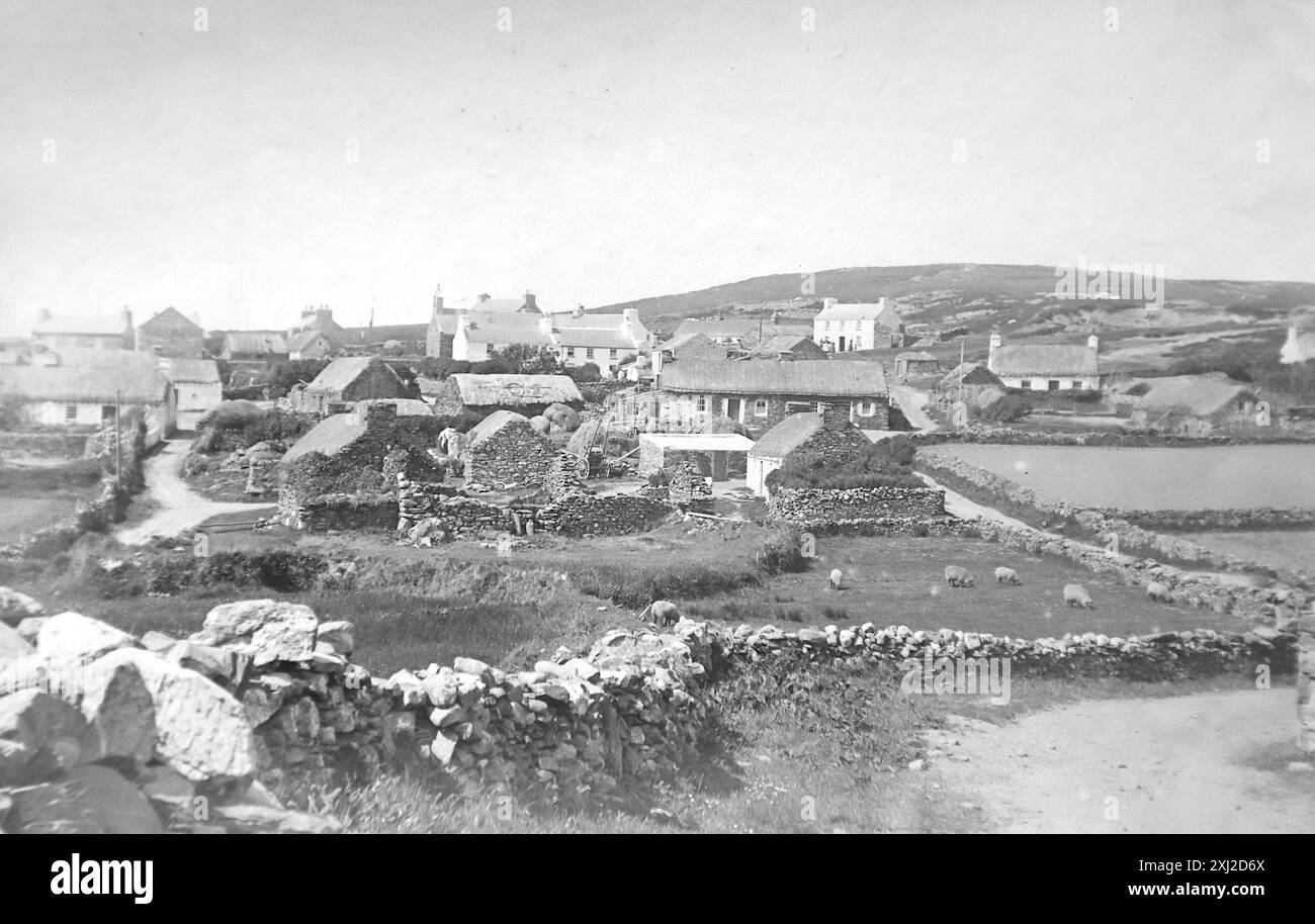 The village of Cregneash near Port Erin, Isle of Man, showing a small ...