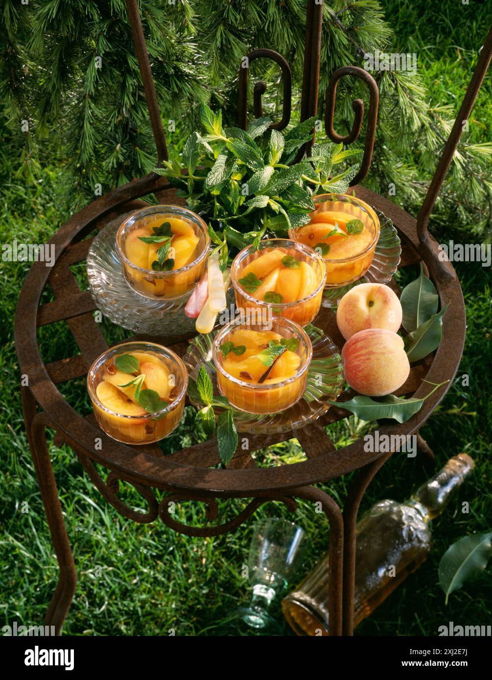 peaches poached in Muscat Stock Photo - Alamy