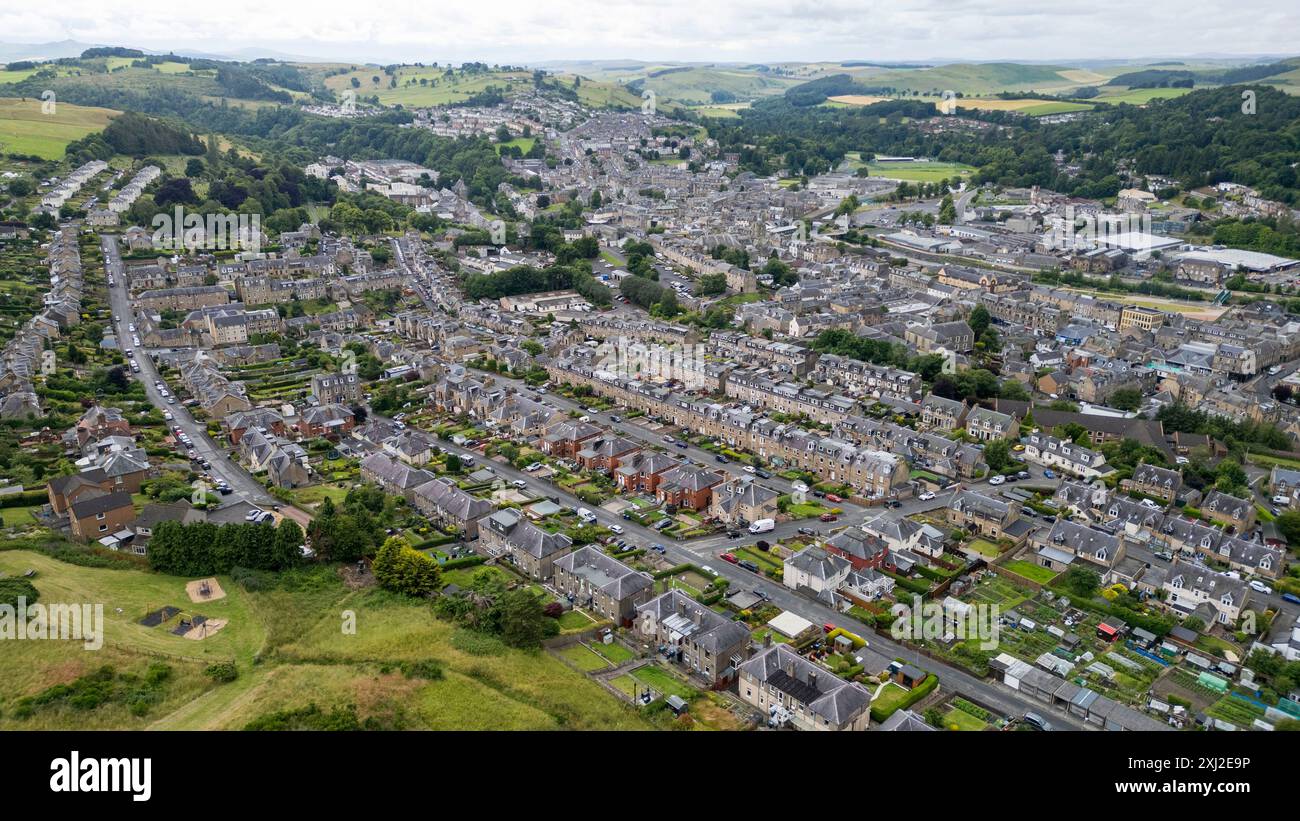 Aerial view of Hawick a town in the Scottish Borders, Scotland, UK ...