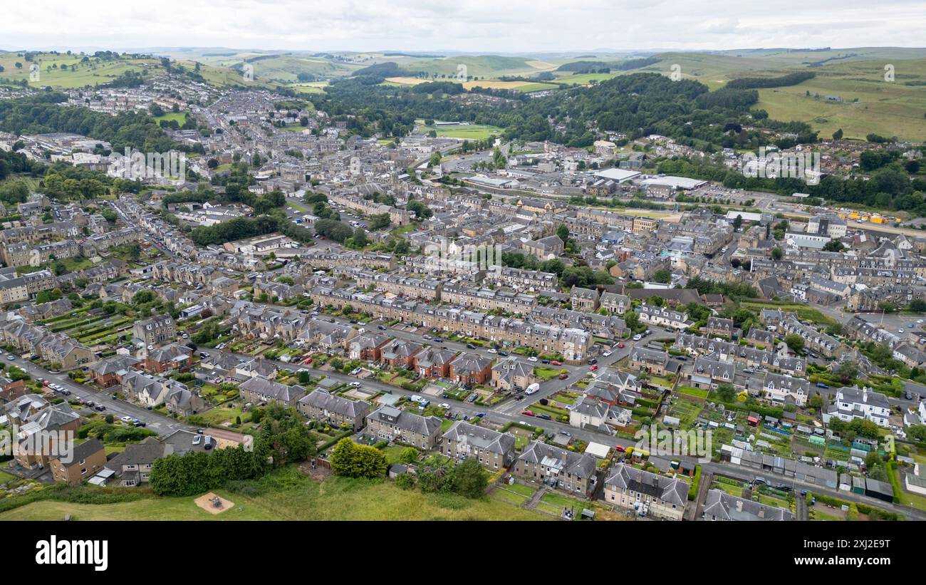Aerial view of Hawick a town in the Scottish Borders, Scotland, UK ...