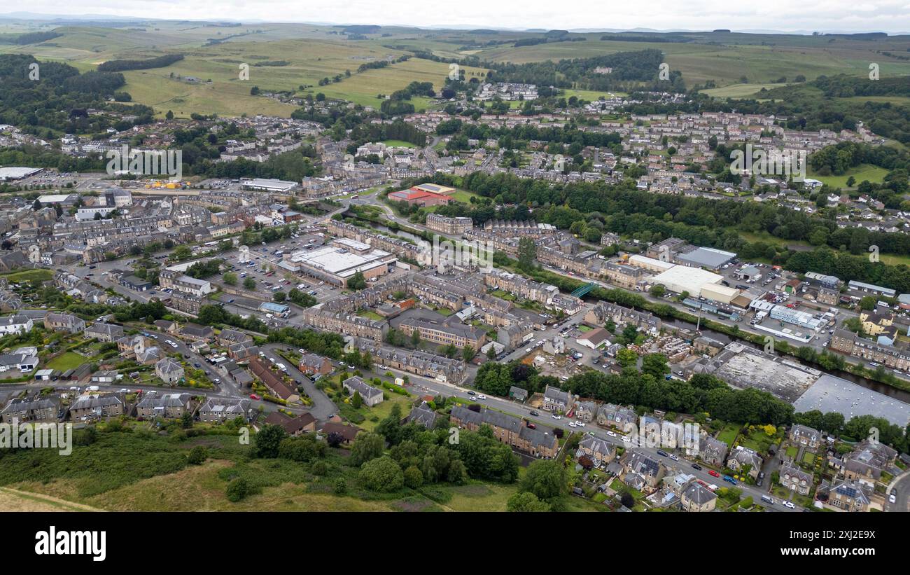 Aerial view of Hawick a town in the Scottish Borders, Scotland, UK ...