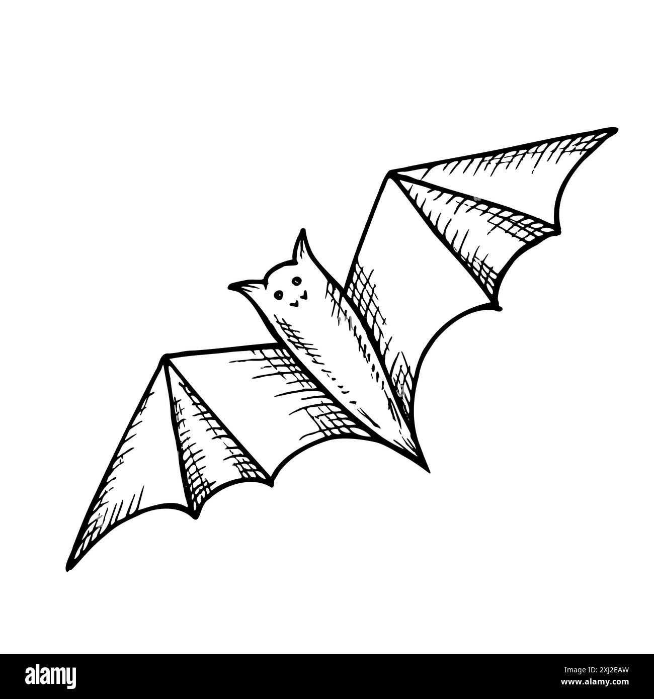 Vector black bat halloween. Hand painted linear illustration. Graphic ...