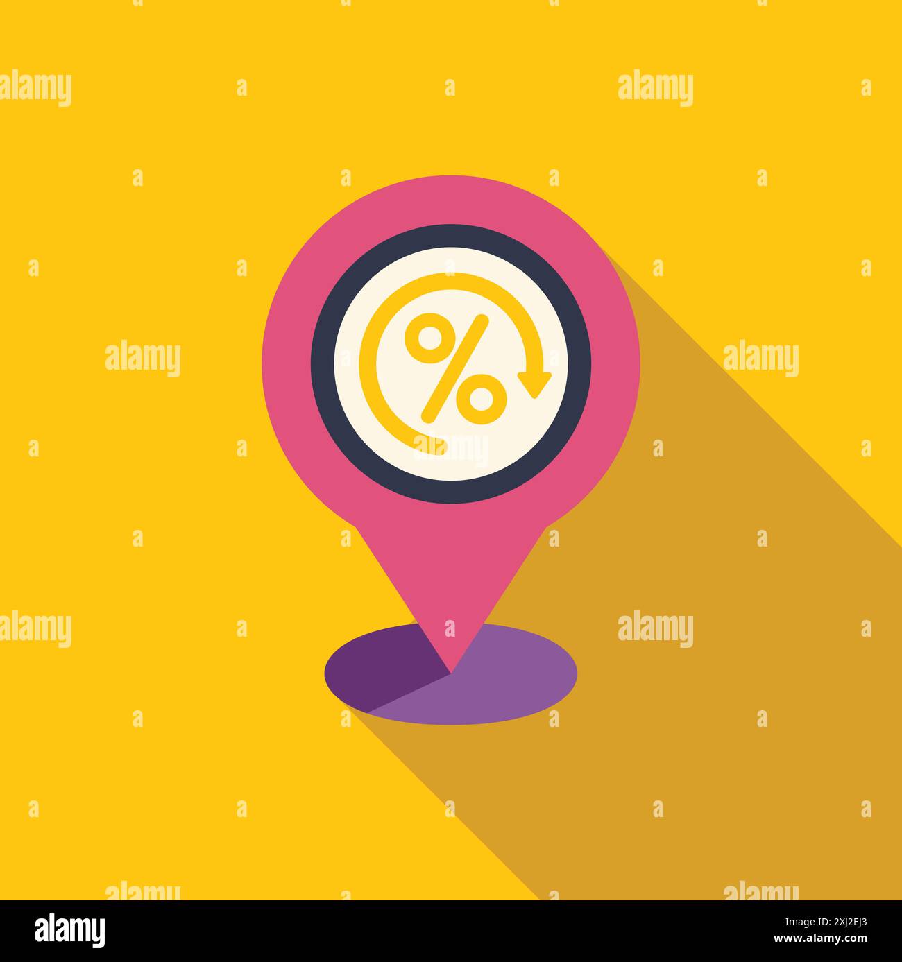 Location pin pointing a discount percentage symbol with an arrow ...