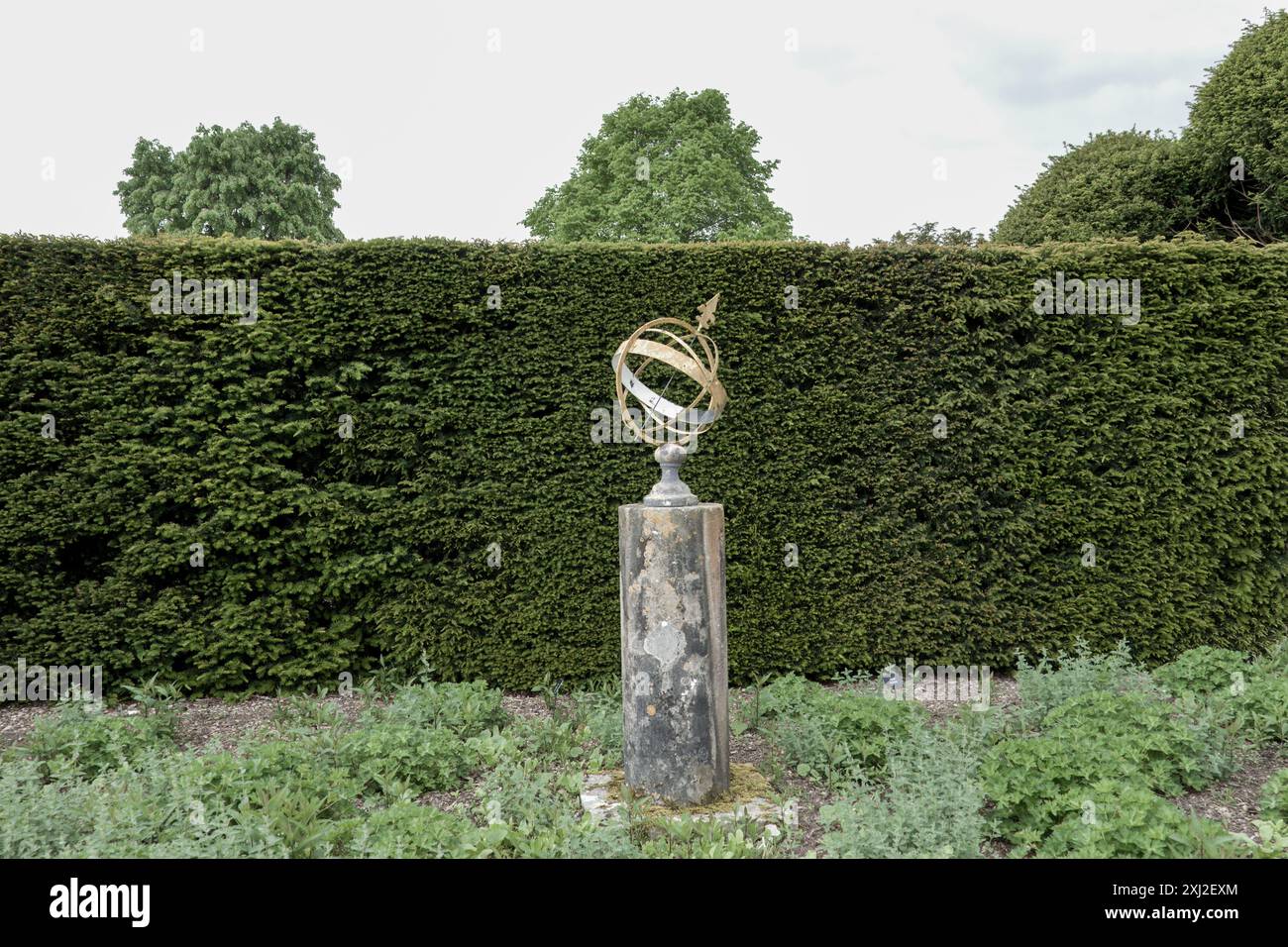 armillary sphere sundial on a stone baluster at Kingston Lacy Dorset ...