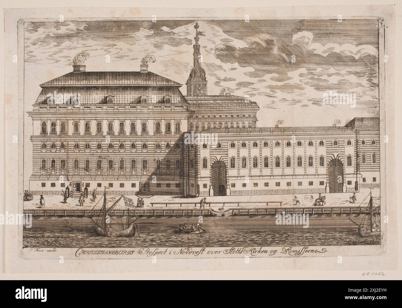 Engraving of Christiansborg Castle by C.F. Seyfart (1700-1750) with ...