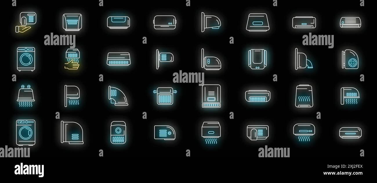 Automatic drying machine icons set outline vector. Air bathroom. Clean ...