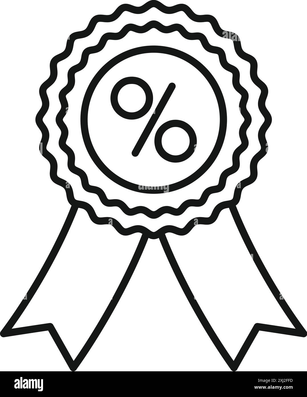 Line art icon of a round discount badge with a ribbon showing ...