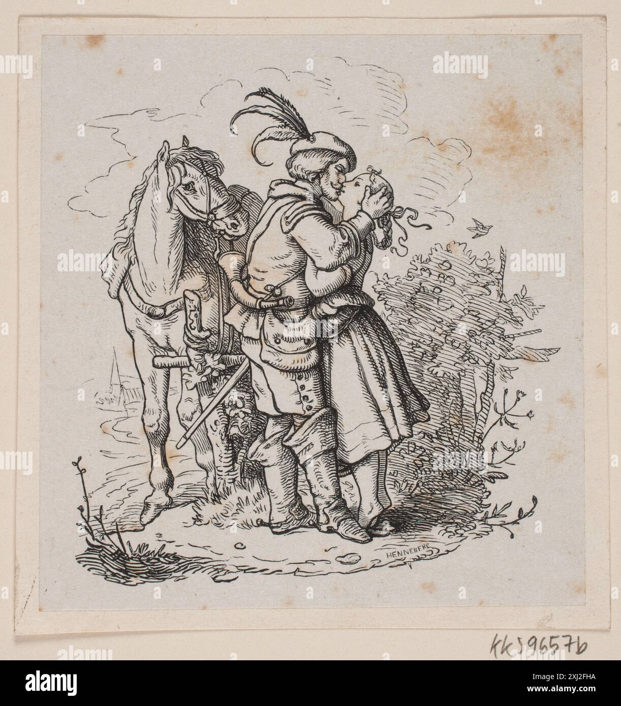 A rider kisses a young girl Henneberg, H. C. 1826 - 1893, Richter ...
