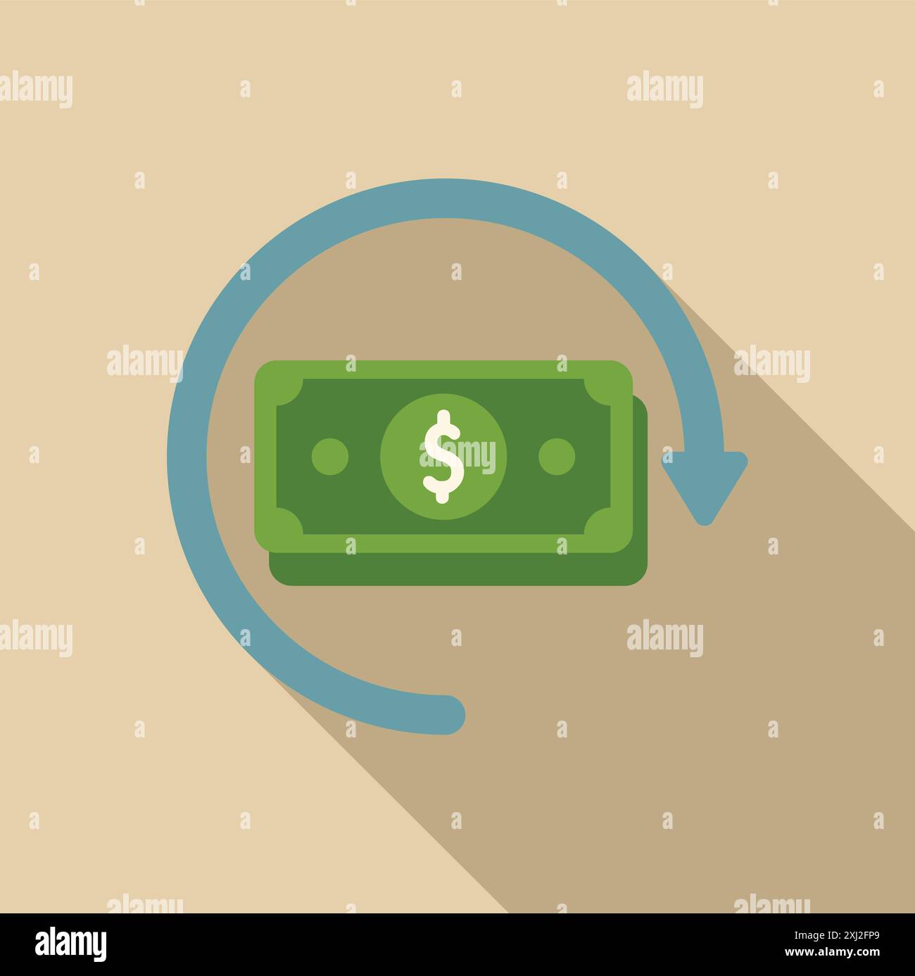Green banknote spinning inside blue curved arrow showing money ...