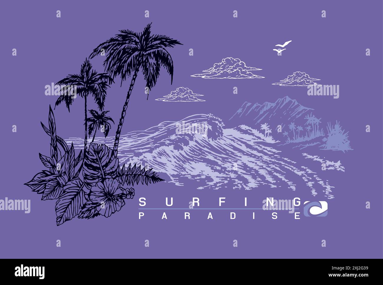 Beautiful vector illustration of coastal landscape with text related to ...