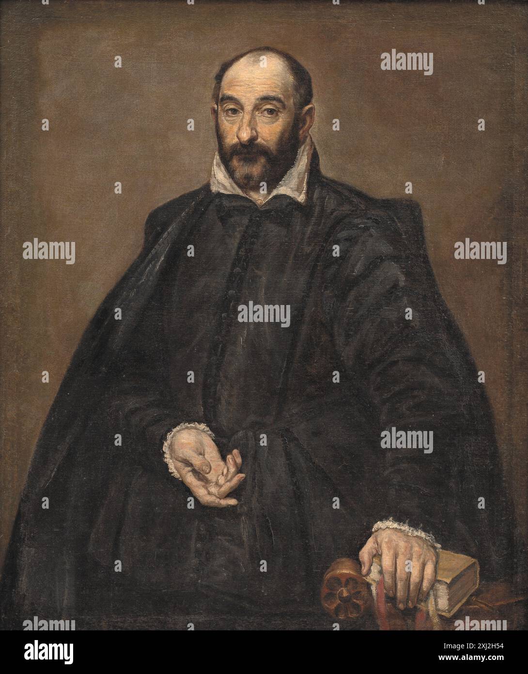 Depicts a portrait of a man, attributed to El Greco or Tintoretto ...