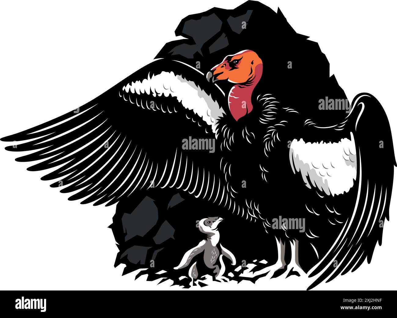 Illustration of California Condor Spreading Its Wings in the Nest with ...