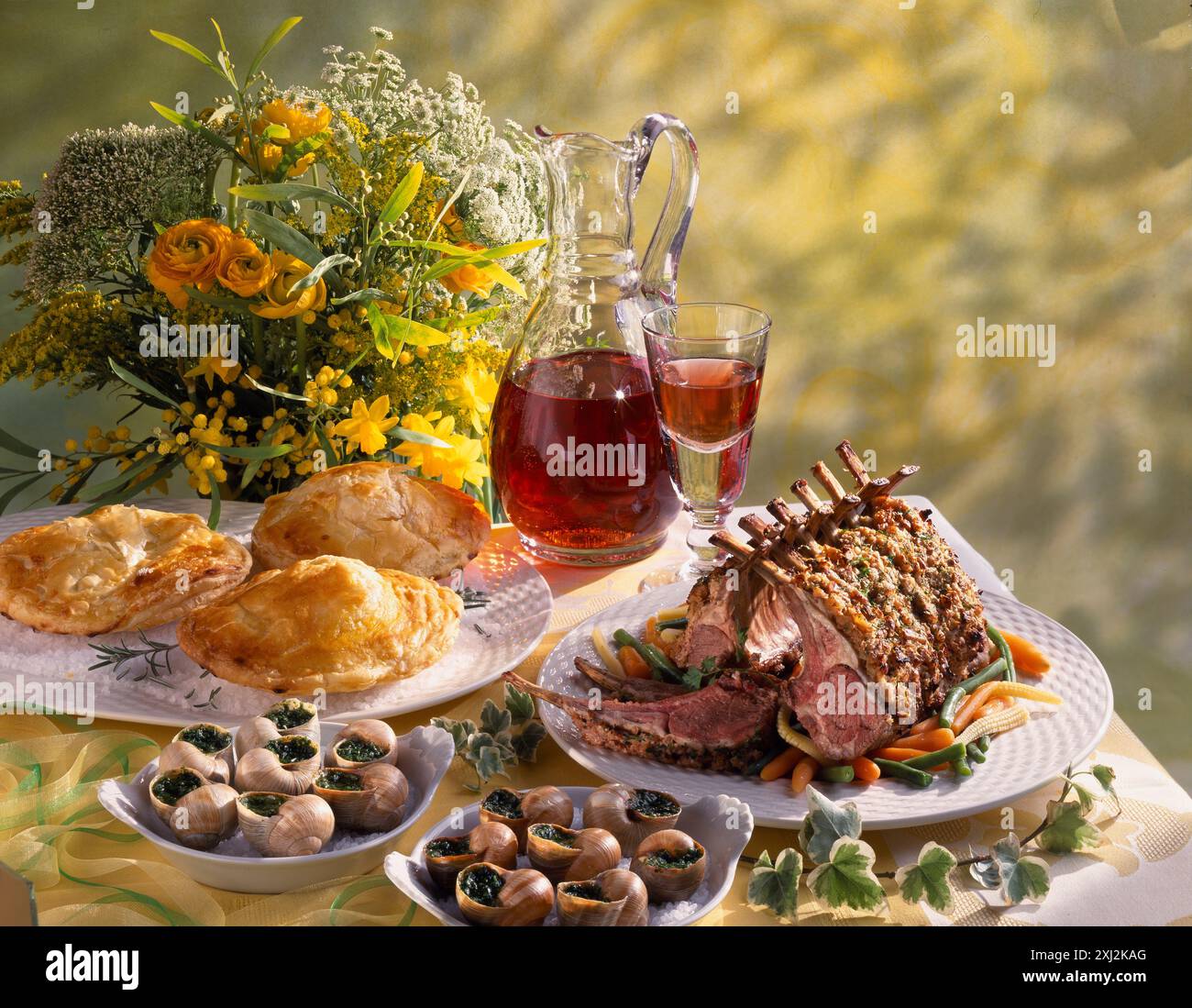 Easter menu :scallops,snails from Bourgogne and roast loin of lamb ...