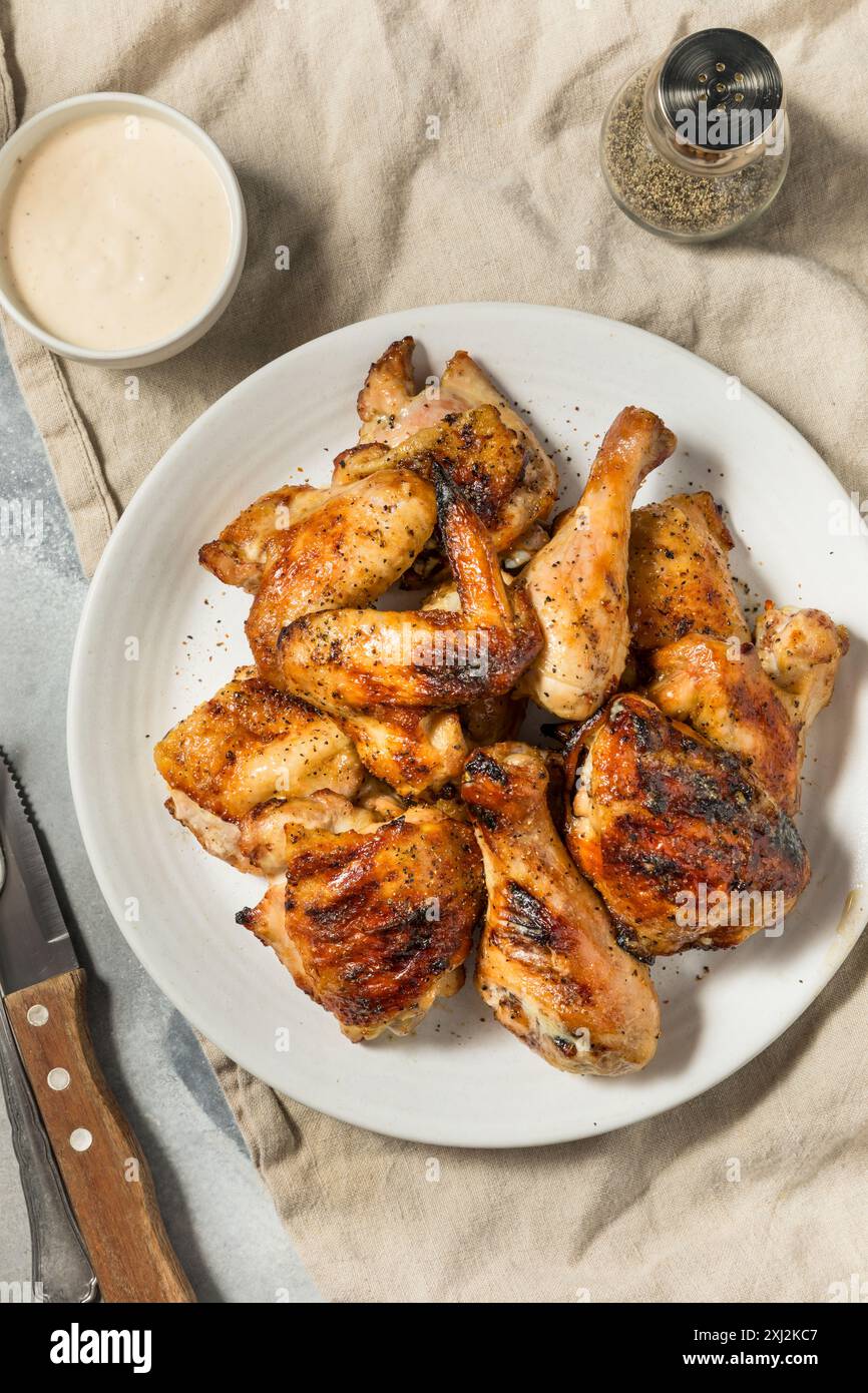 Homemade Barbecued Chicken Wings and Legs with Alabama White Sauce ...