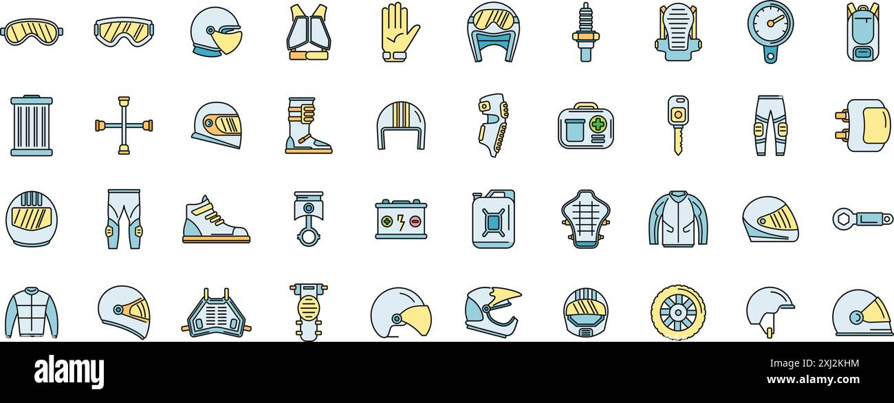 Motorcycle equipment icons set outline vector. Helmet bike. Cover ...