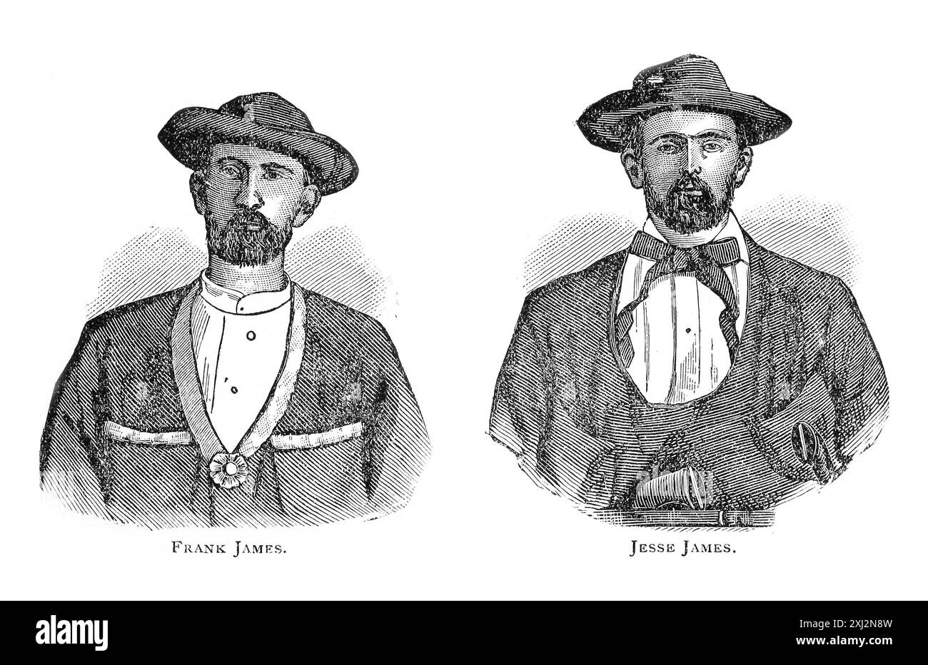 Engraving of the brothers Frank James and Jesse James - Western outlaws ...