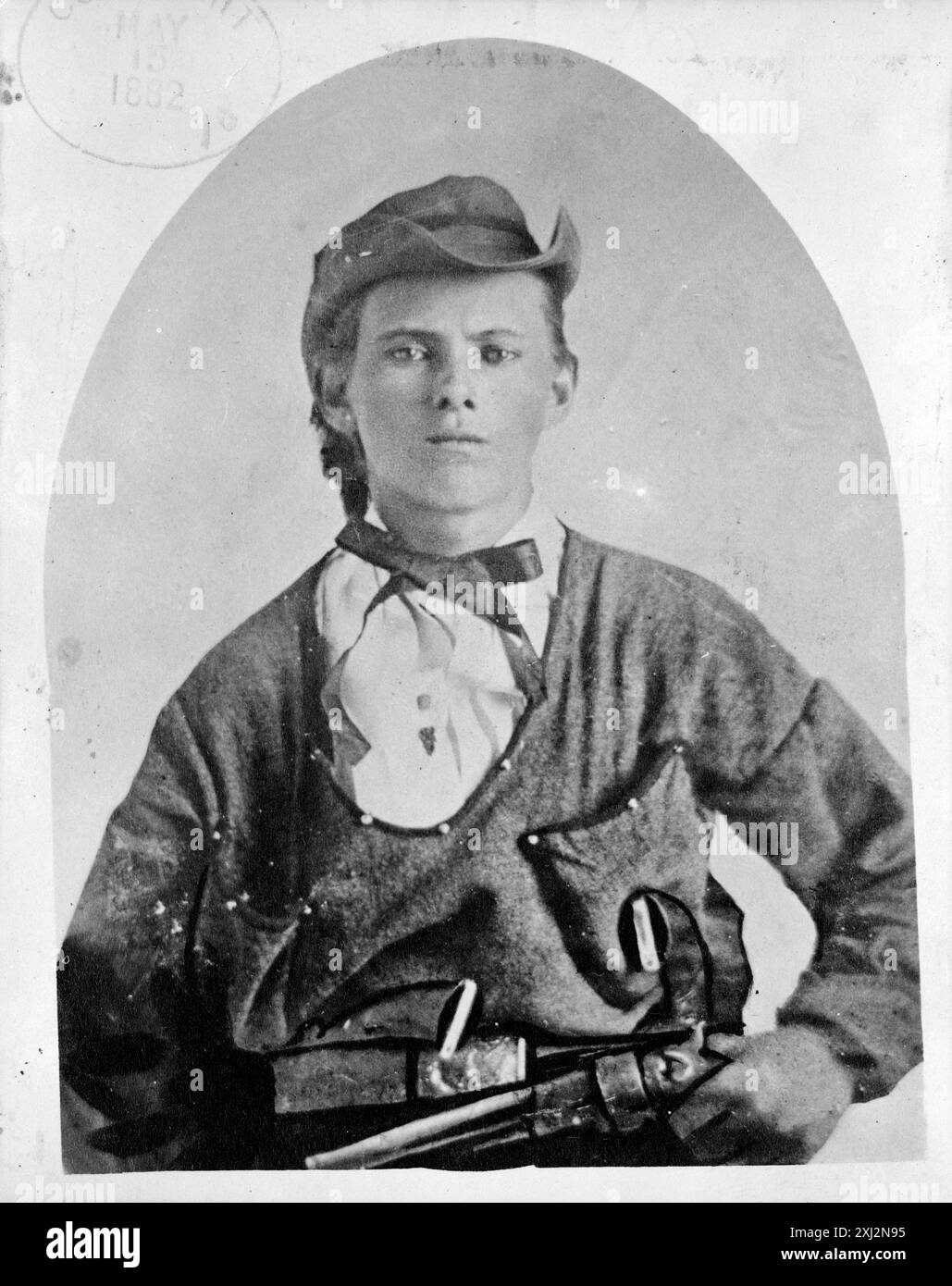 Famous Wild West outlaw - Jesse James, half-length portrait, facing ...